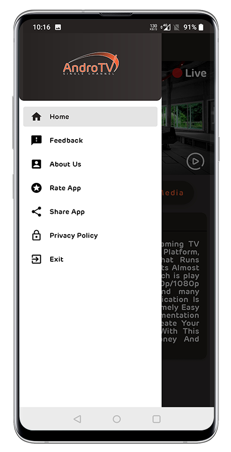 AndroTV - Android Single TV App (Live Streaming) with Admin Panel by AndroMOB